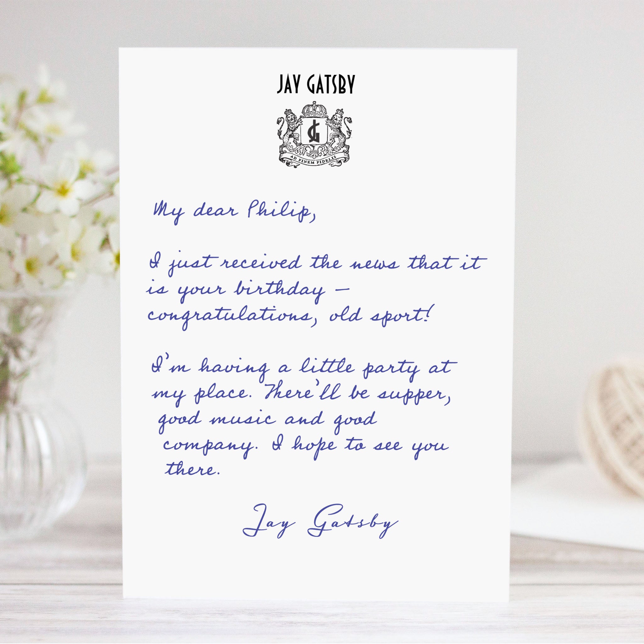 Personalised Jay Gatsby Birthday Card – Literary Craft Parlour